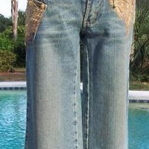 Cache | Jeans | Cache Metallic Lace Airbrush Gold Jewels Jean Pant ...